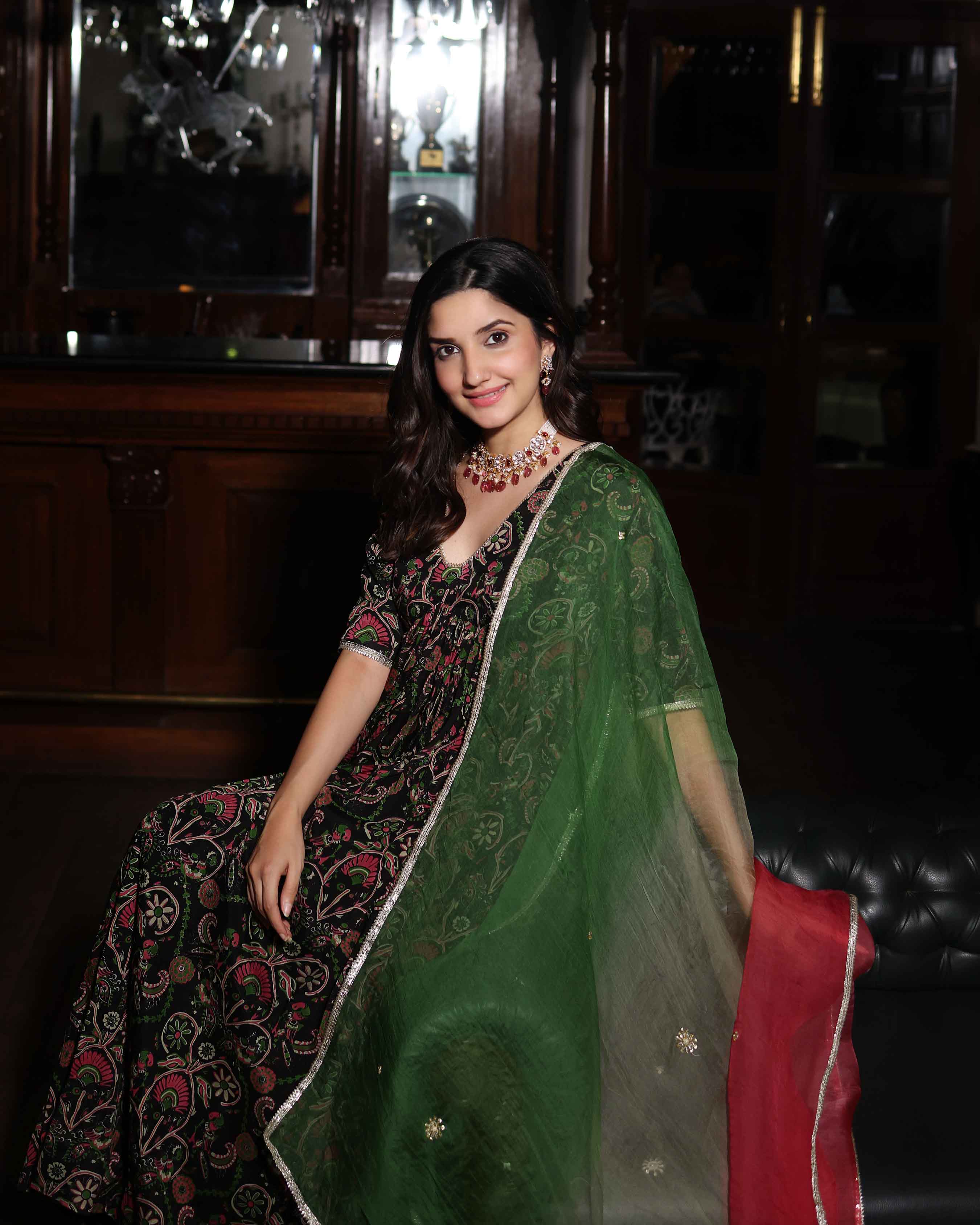 Shop Florris Mush Black Printed Chinon Suit Set for Women Online at Aachho