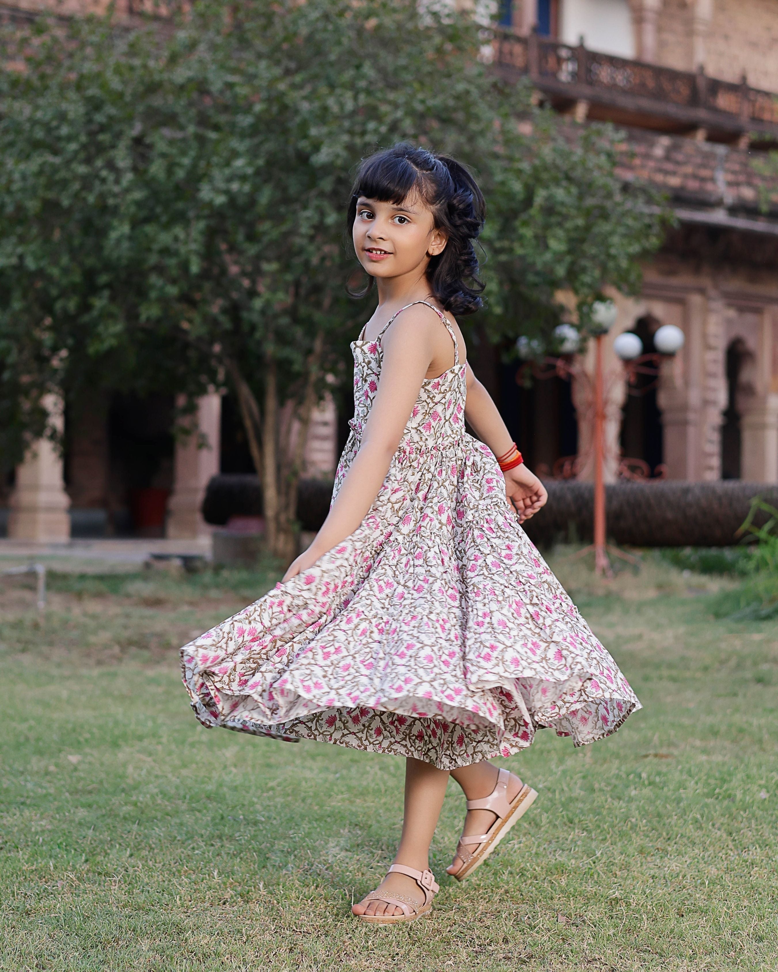 Shop Shelley Handblock Tiered Cotton Dress for Kids Online in India at Aachho – USA Aachho