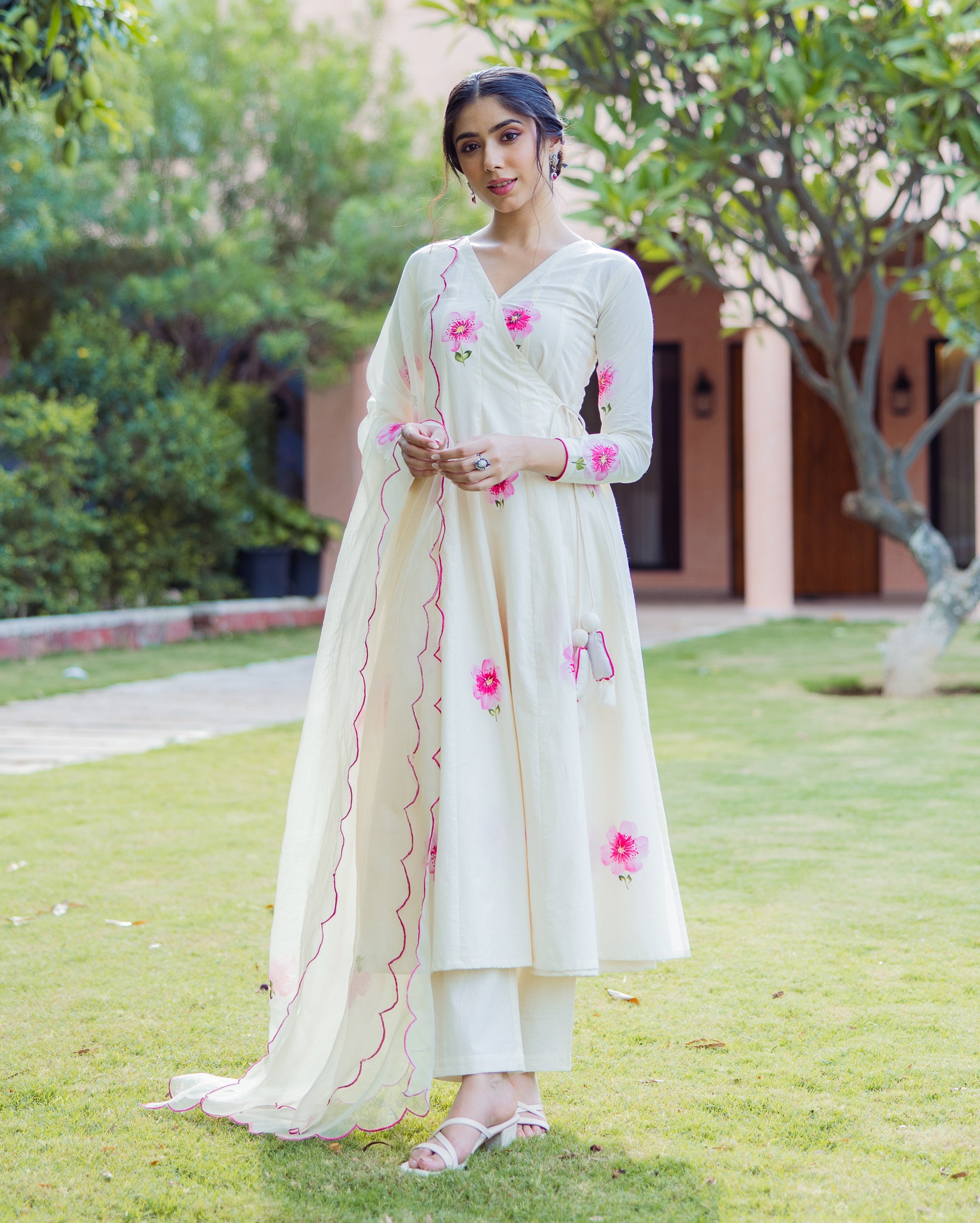 Shop Breeze Cream Handpainted Cotton Suit Set for Women Online at ...