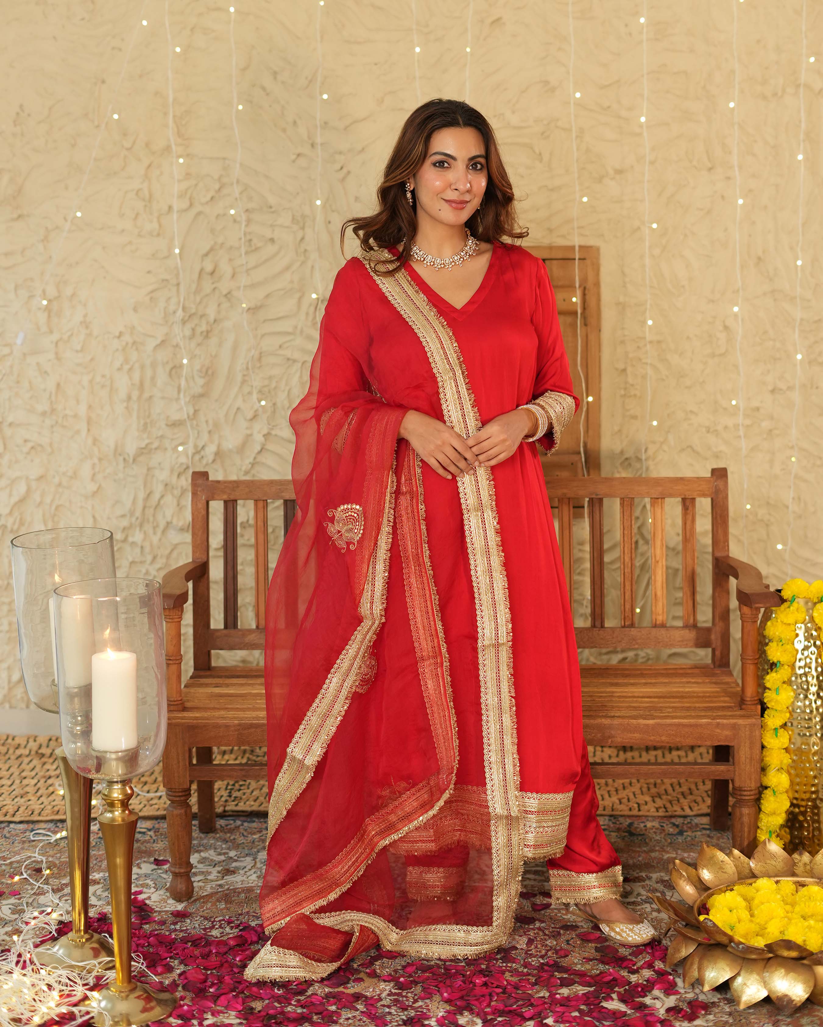 Shop Kumkum Red Solid Satin Suit Set for Women Online at Aachho – Aachho.co