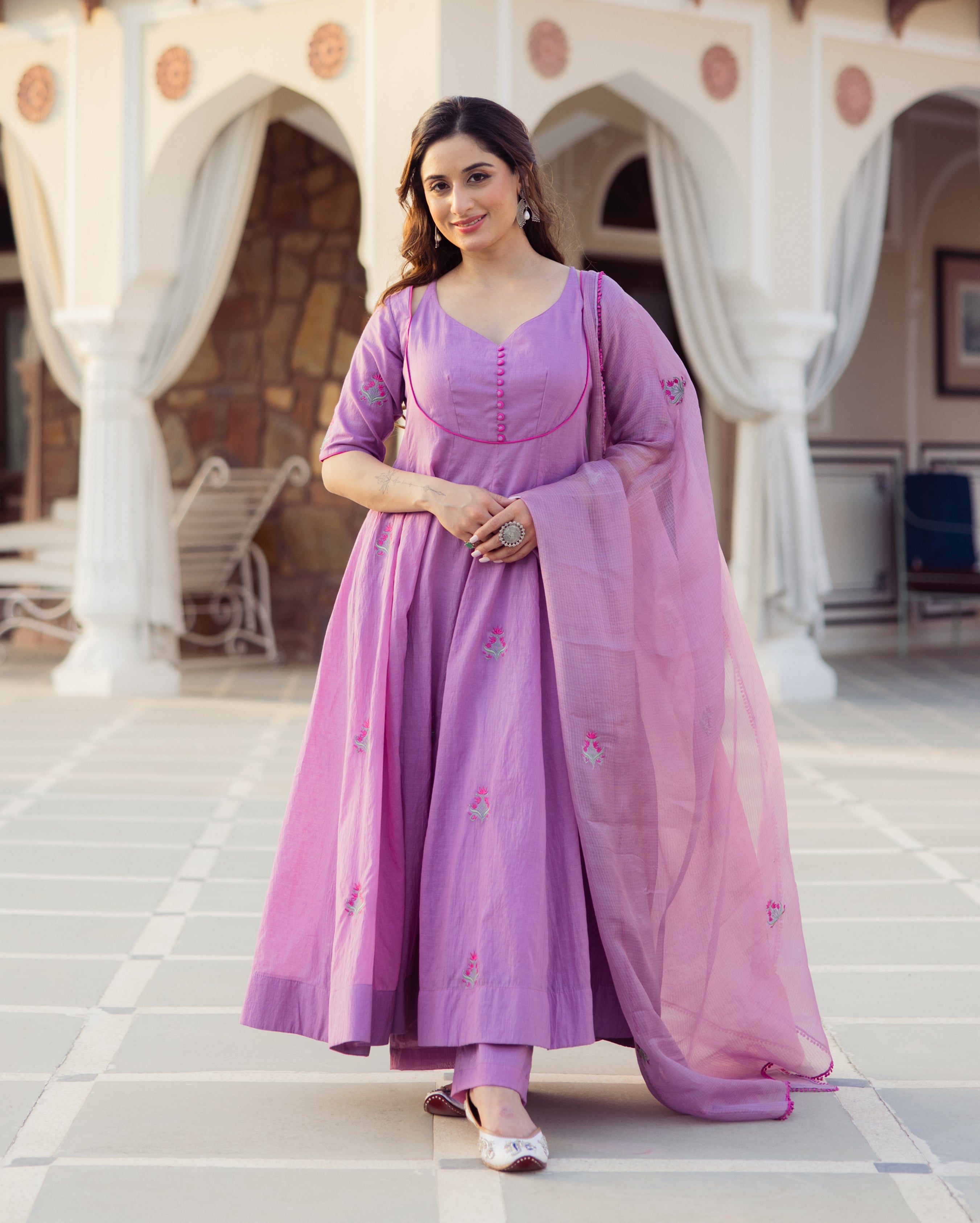 Shop Tasha Purple Embroidered Chanderi Suit Set for Women Online at ...