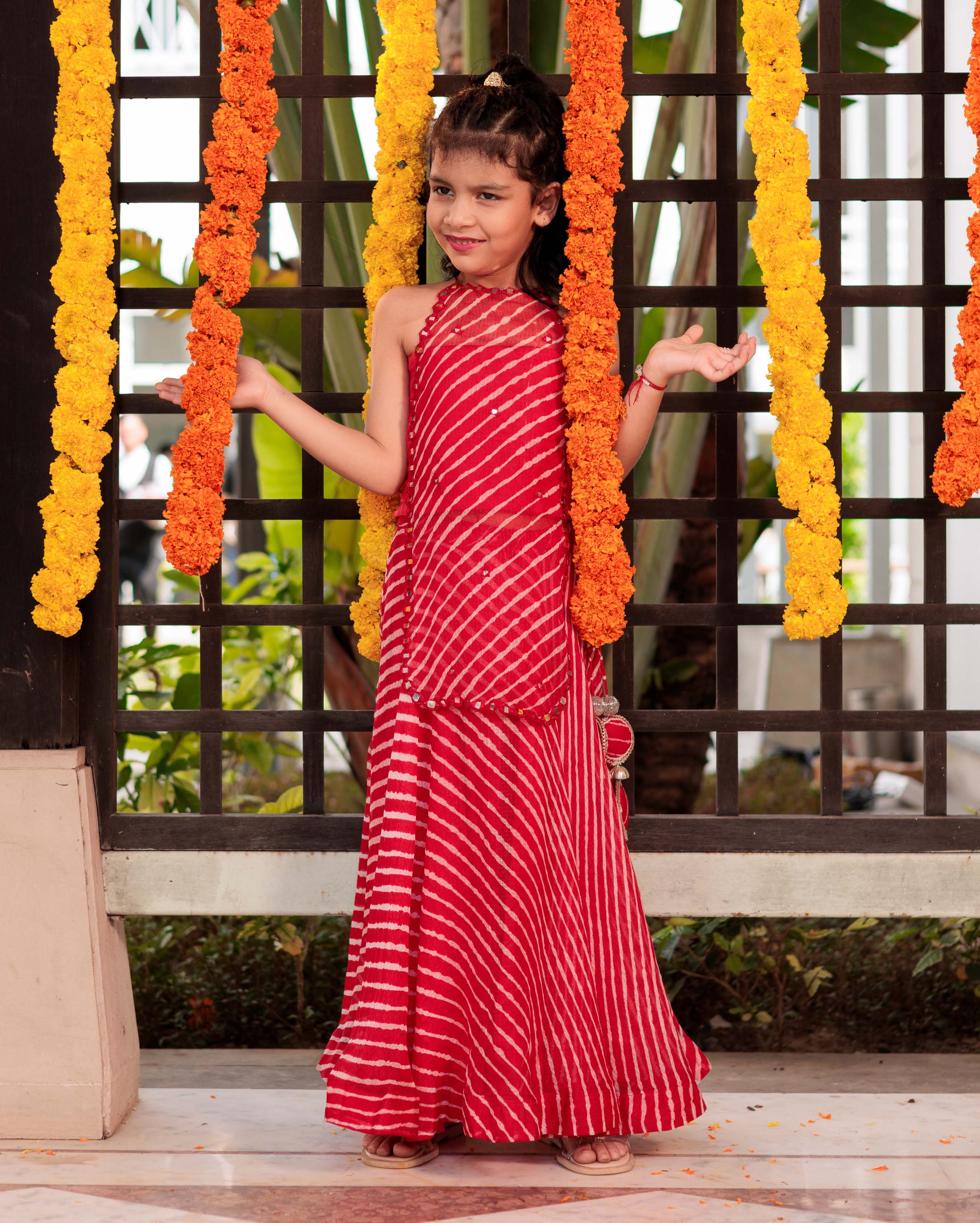 Shop Lehriya Lush Red Doria Coord Set for Kids Online at Aachho