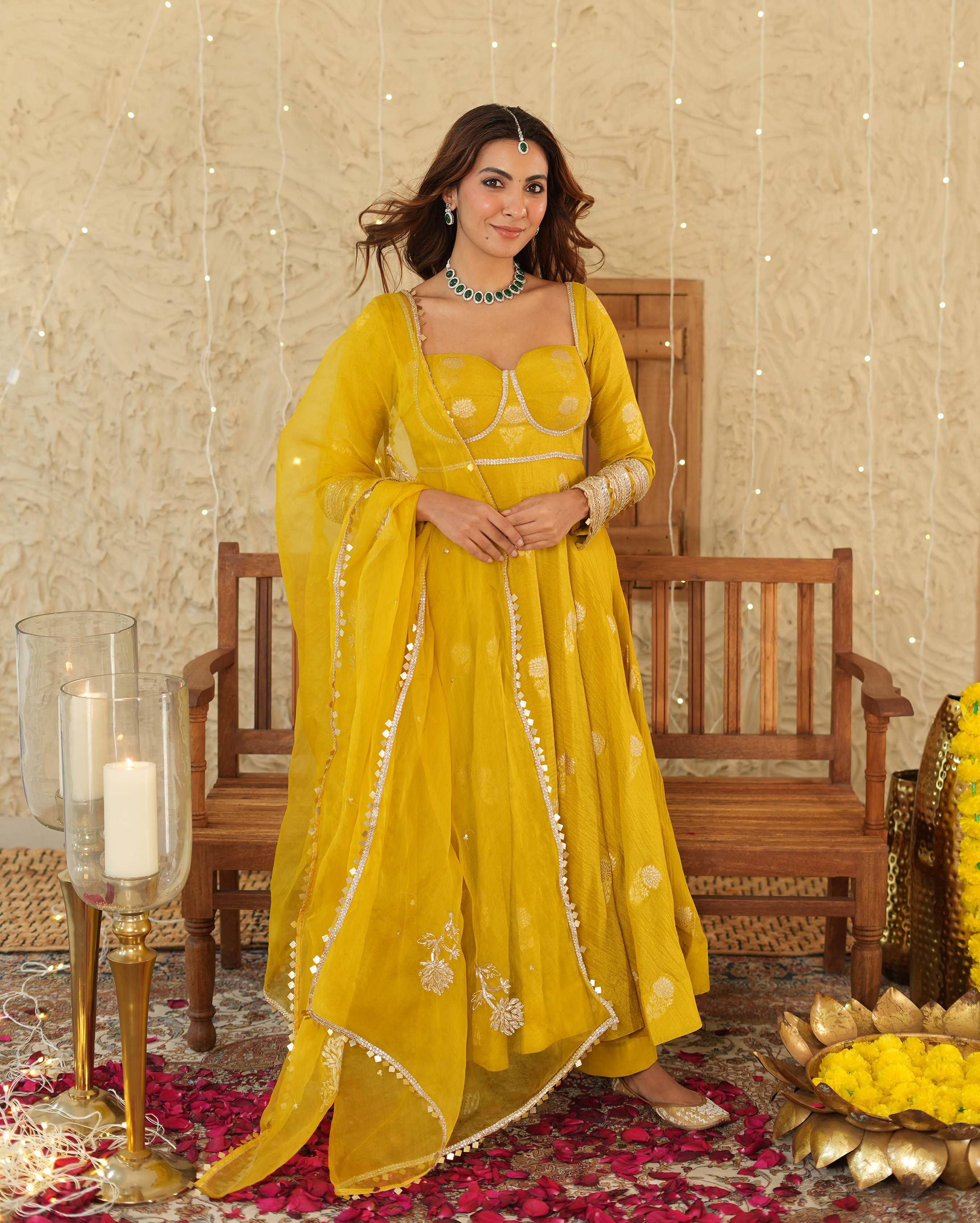 Shop Nikhaar Mustard Jacquard Suit Set for Women Online at Aachho ...