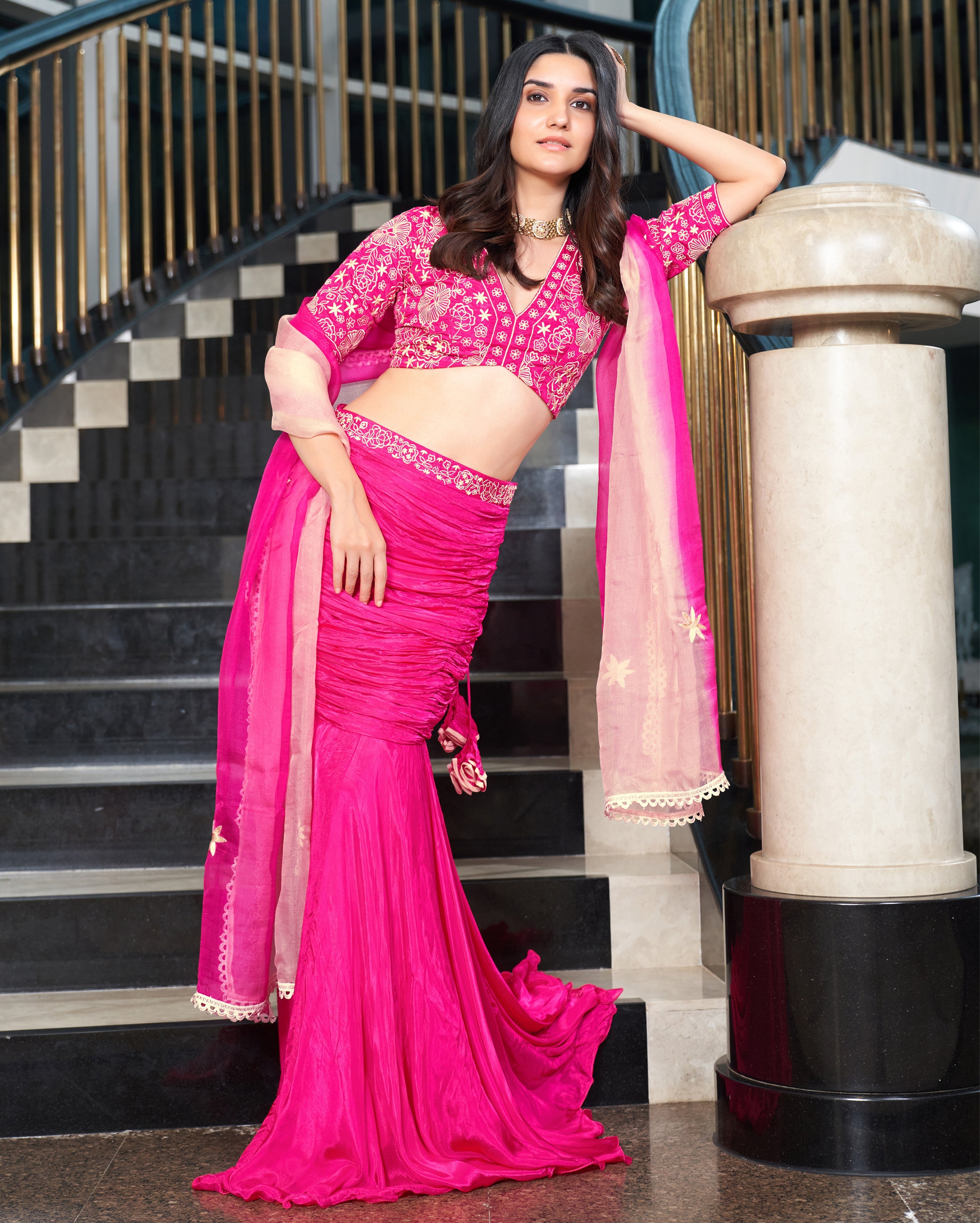 Shop Razzle Pink Embroidered Tabby Silk Lehenga Set for Women Online at ...