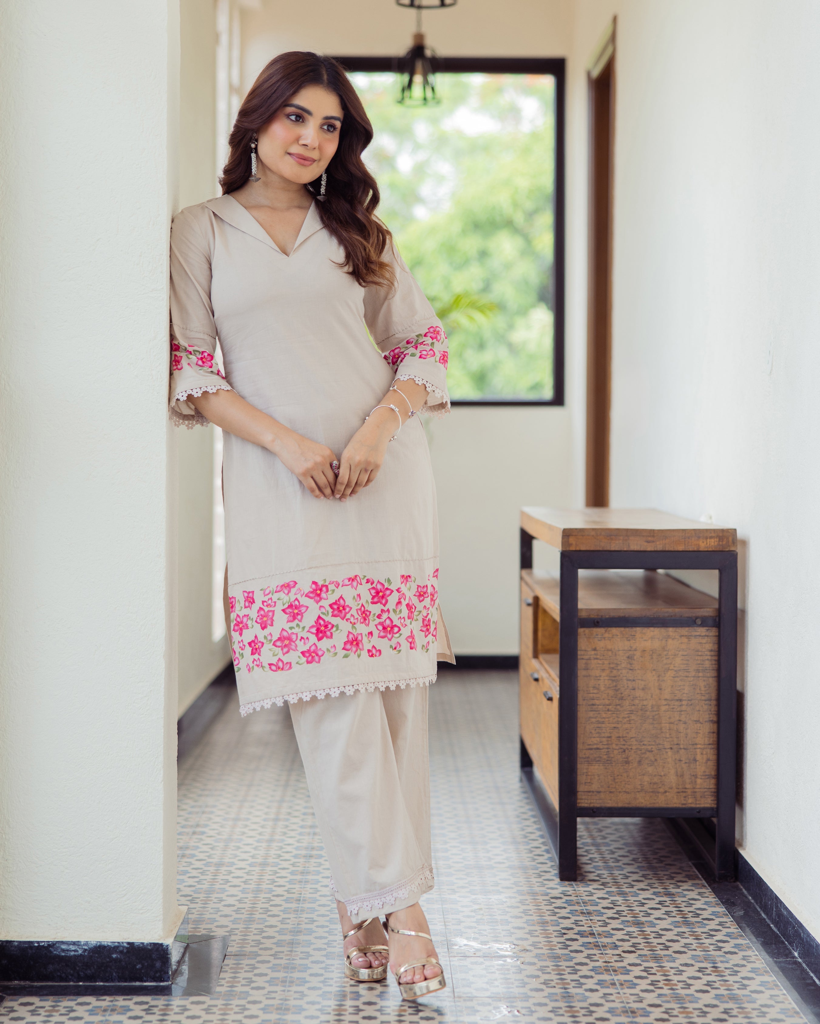 Shop Twilight Beige Handpainted Cotton Coord Set for Women Online at ...