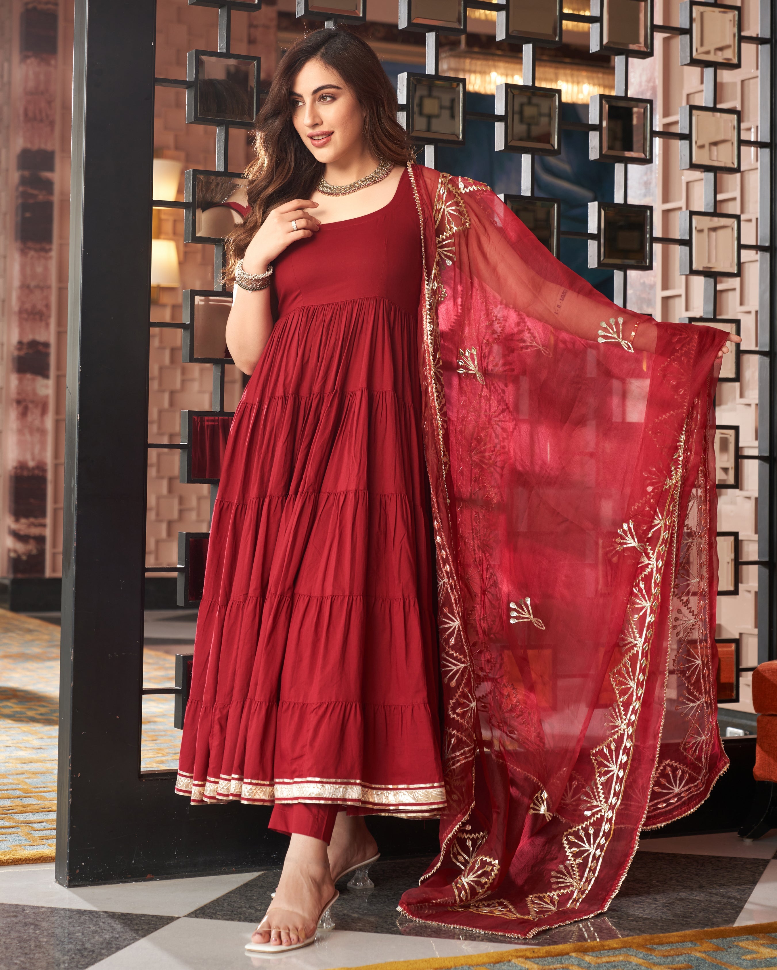 Shop Chandni Maroon Gotapatti Cotton Suit Set for Women Online at ...