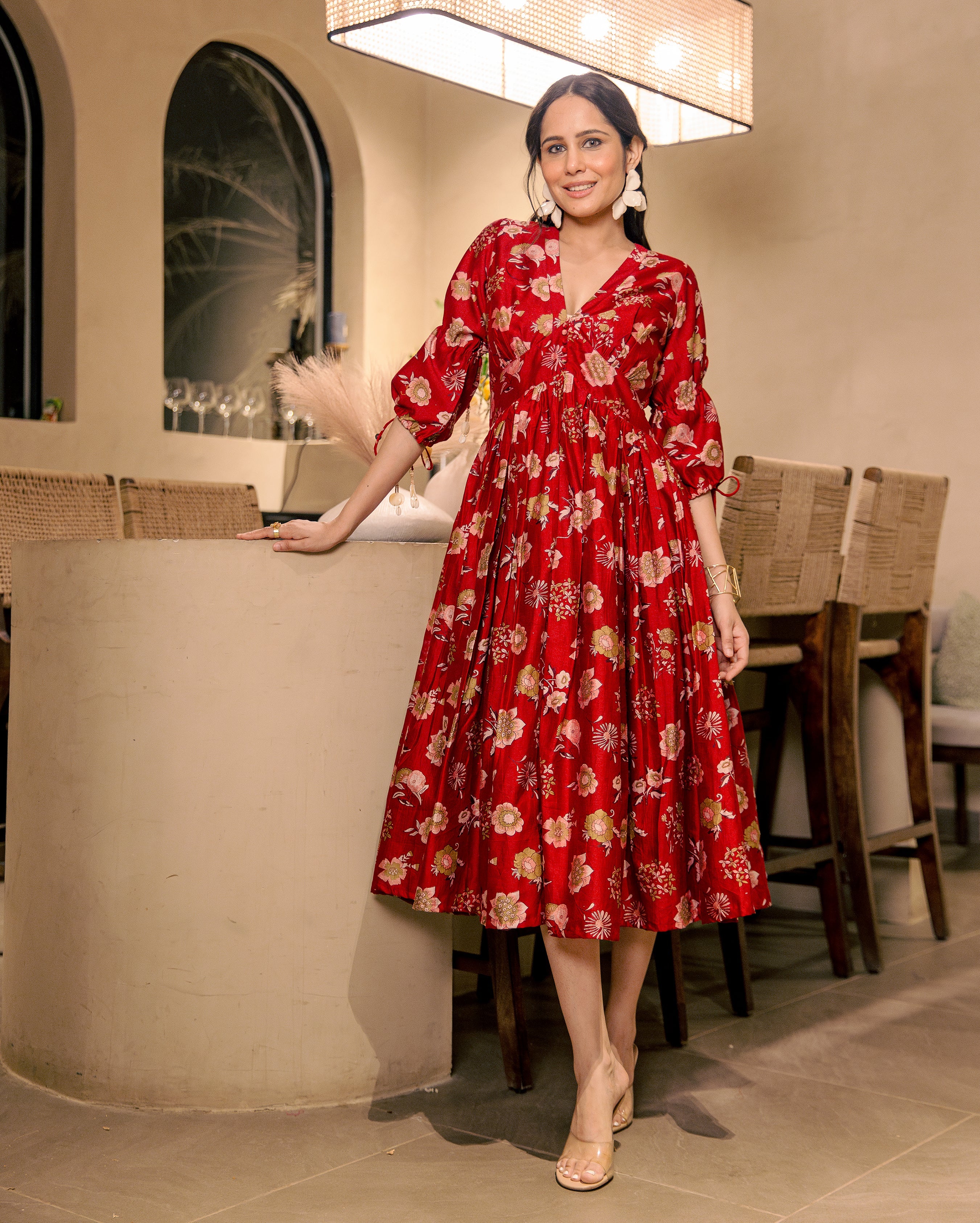 Shop Sherrie Haze Red Cotton Printed Dress for Women Online at Aachho – Aachho.co