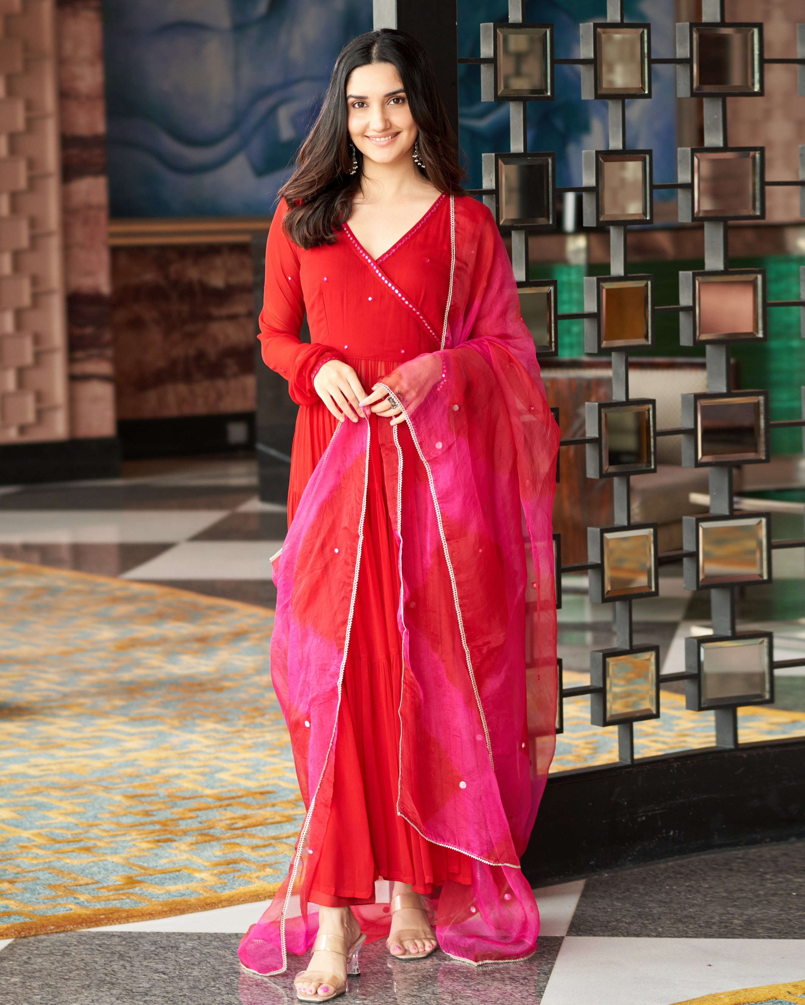Shop Rajni Red Embroidered Georgette Suit Set for Women Online at ...