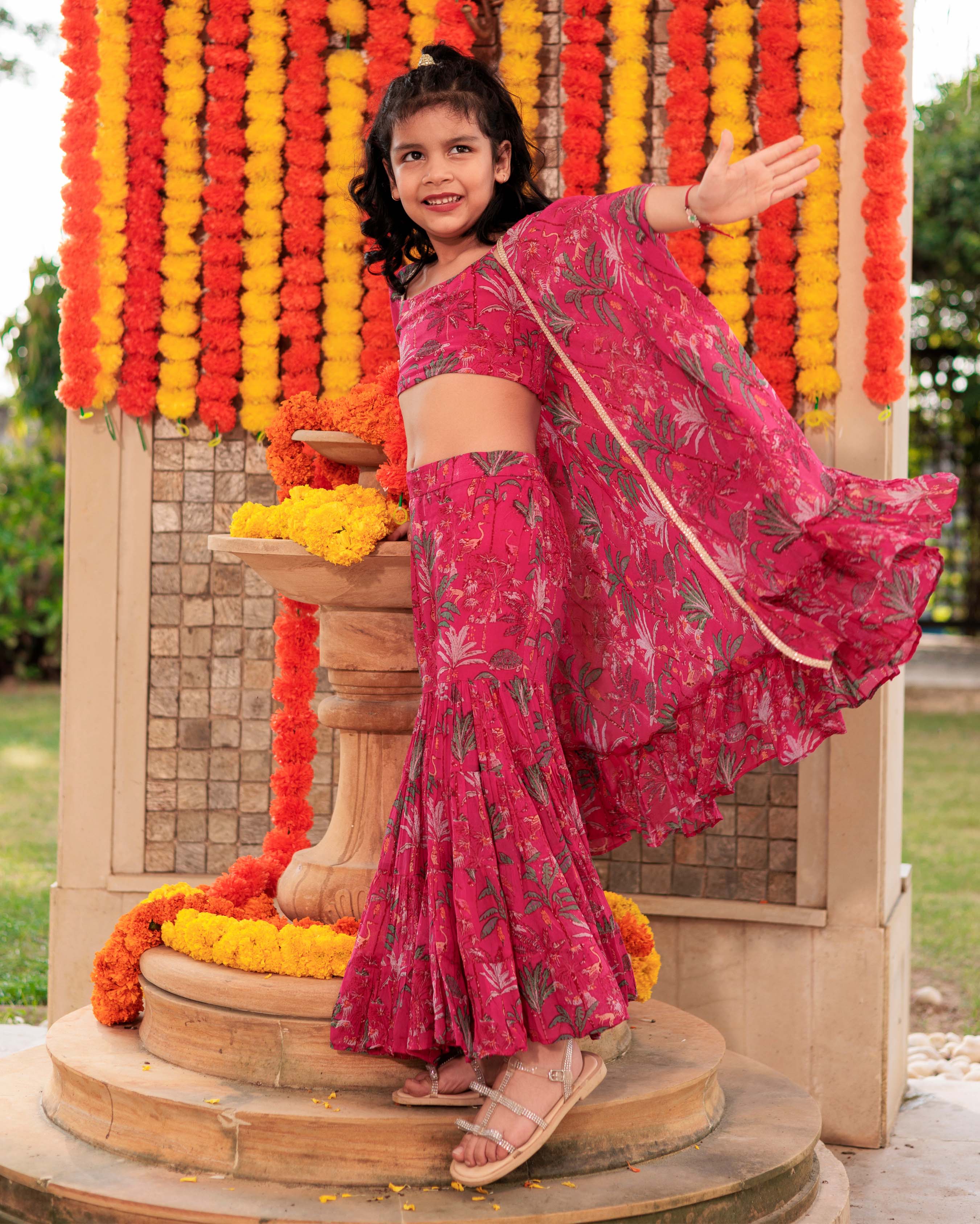 Shop Puddle Petals Pink Georgette Cape Sharara Set for Kids Online at ...