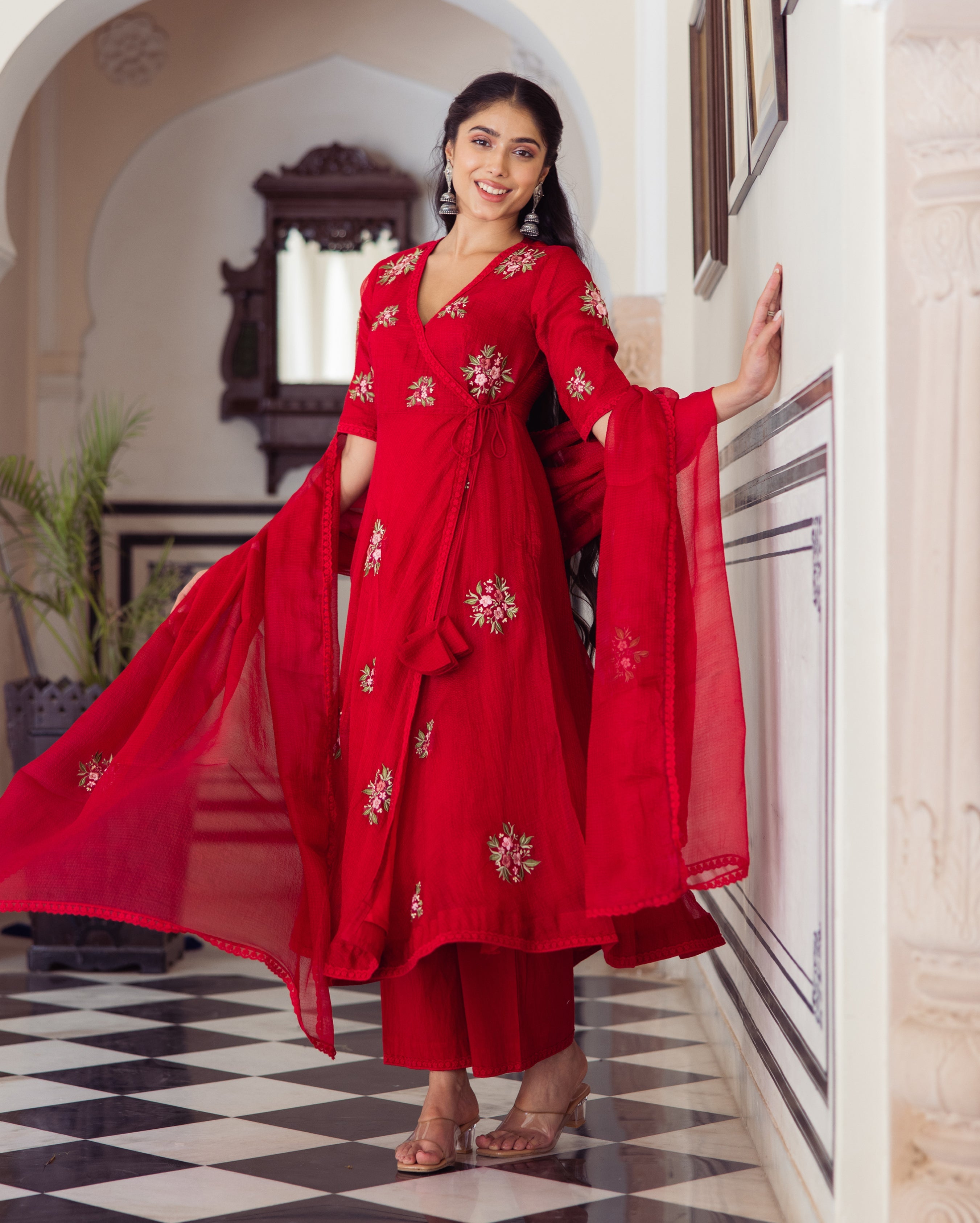 Shop Ruby Red Embroidered Doria Suit Set for Women Online at Aachho ...