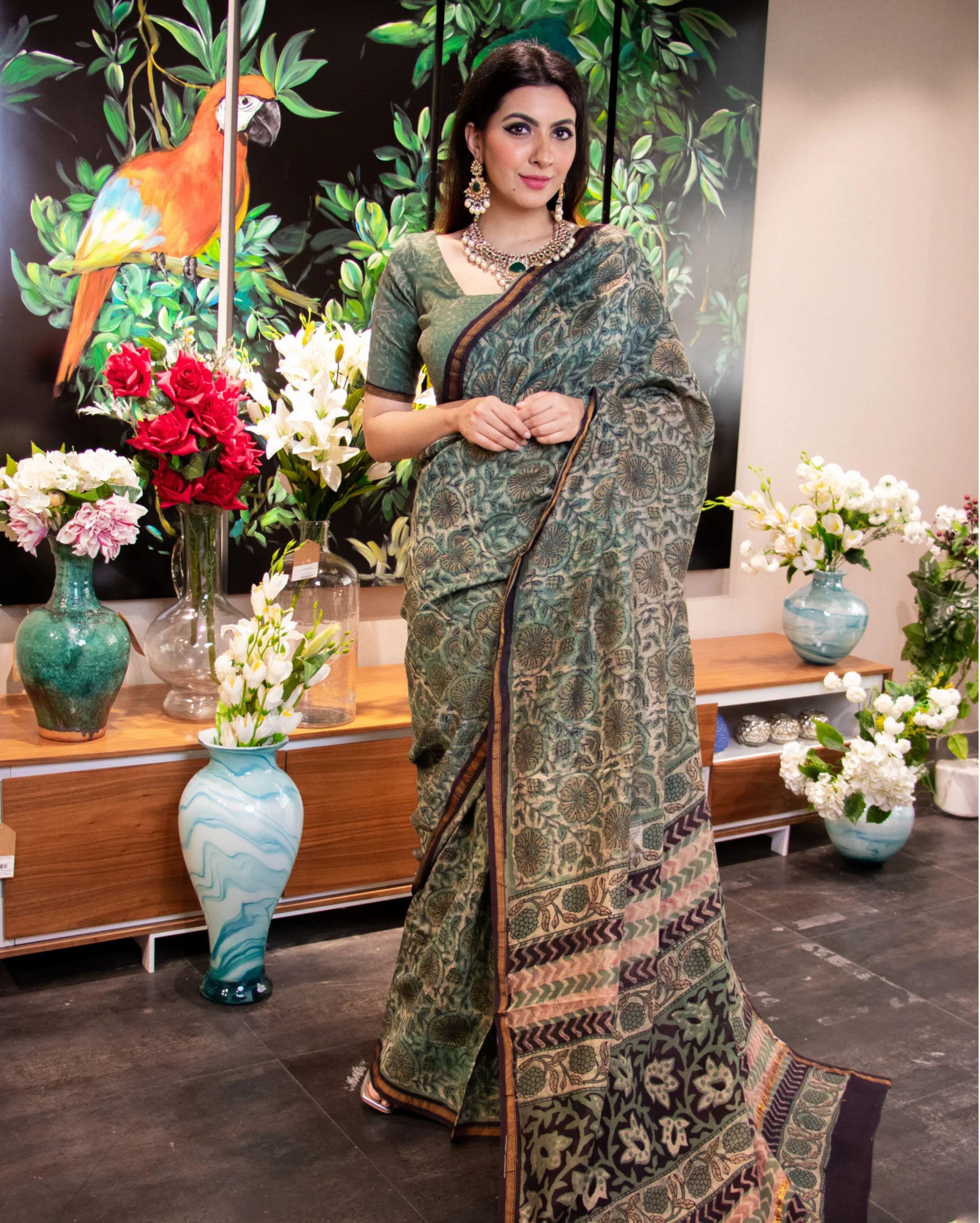 Buy Zoya Handblock Chanderi Silk Saree online in India at Best Price ...