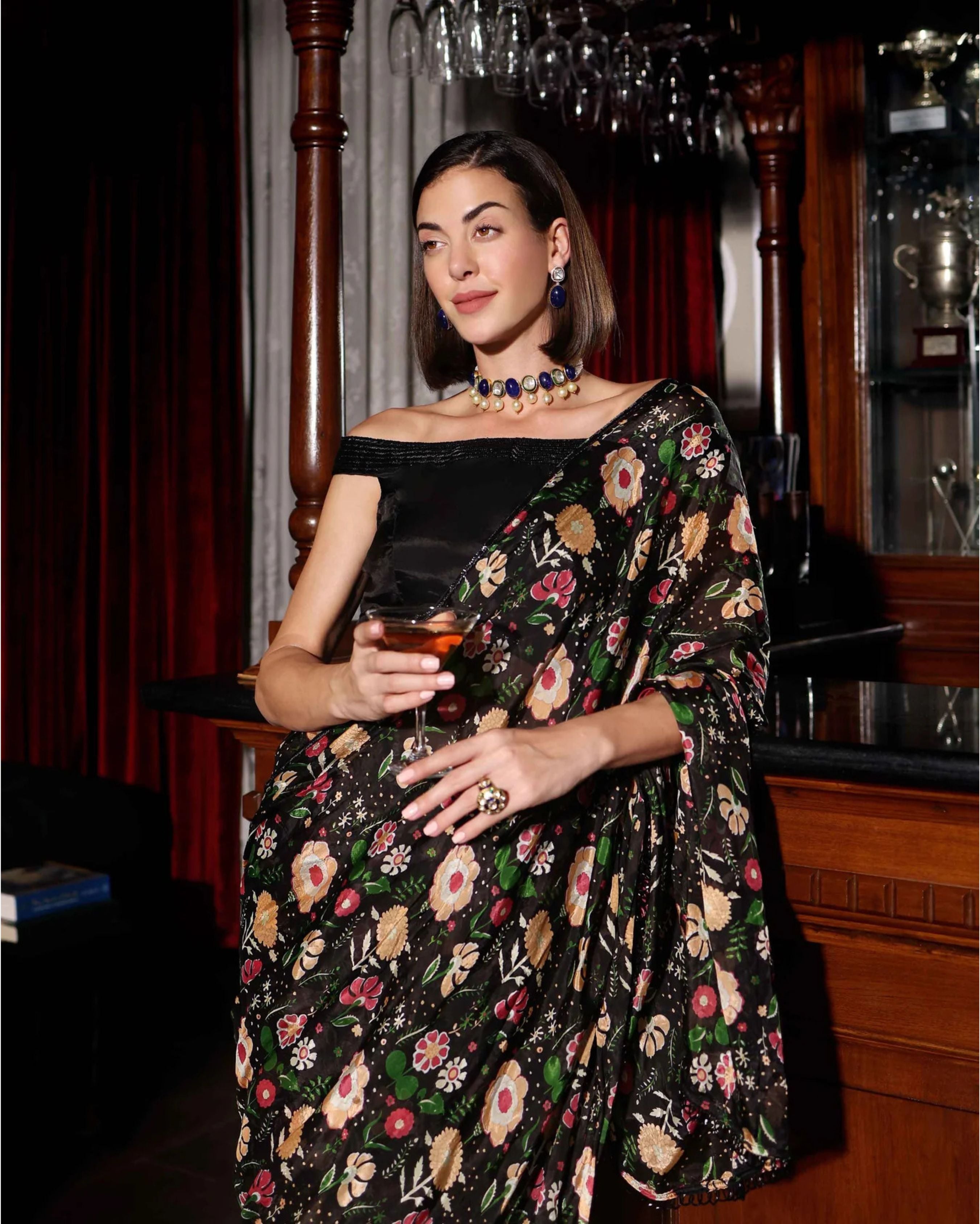 Shop Moonlit Muse Black Satin Off Shoulder Blouse for Women Online at ...