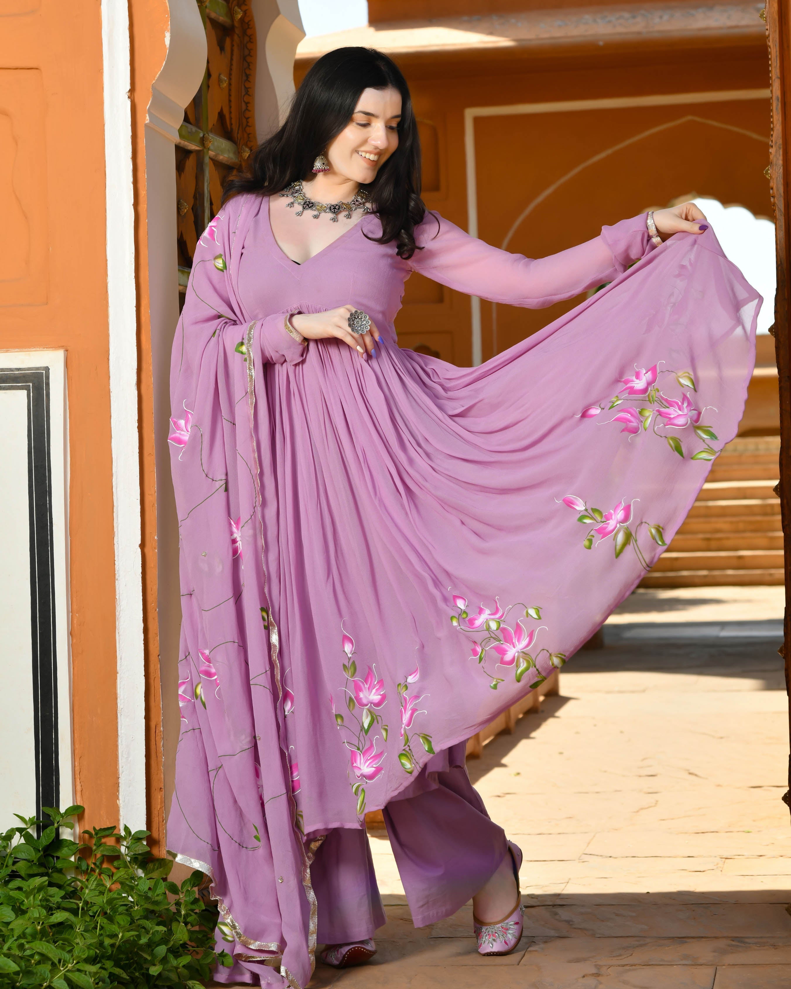 Shop Sayuri Handpainted Georgette Suit Set for Women Online in India at ...