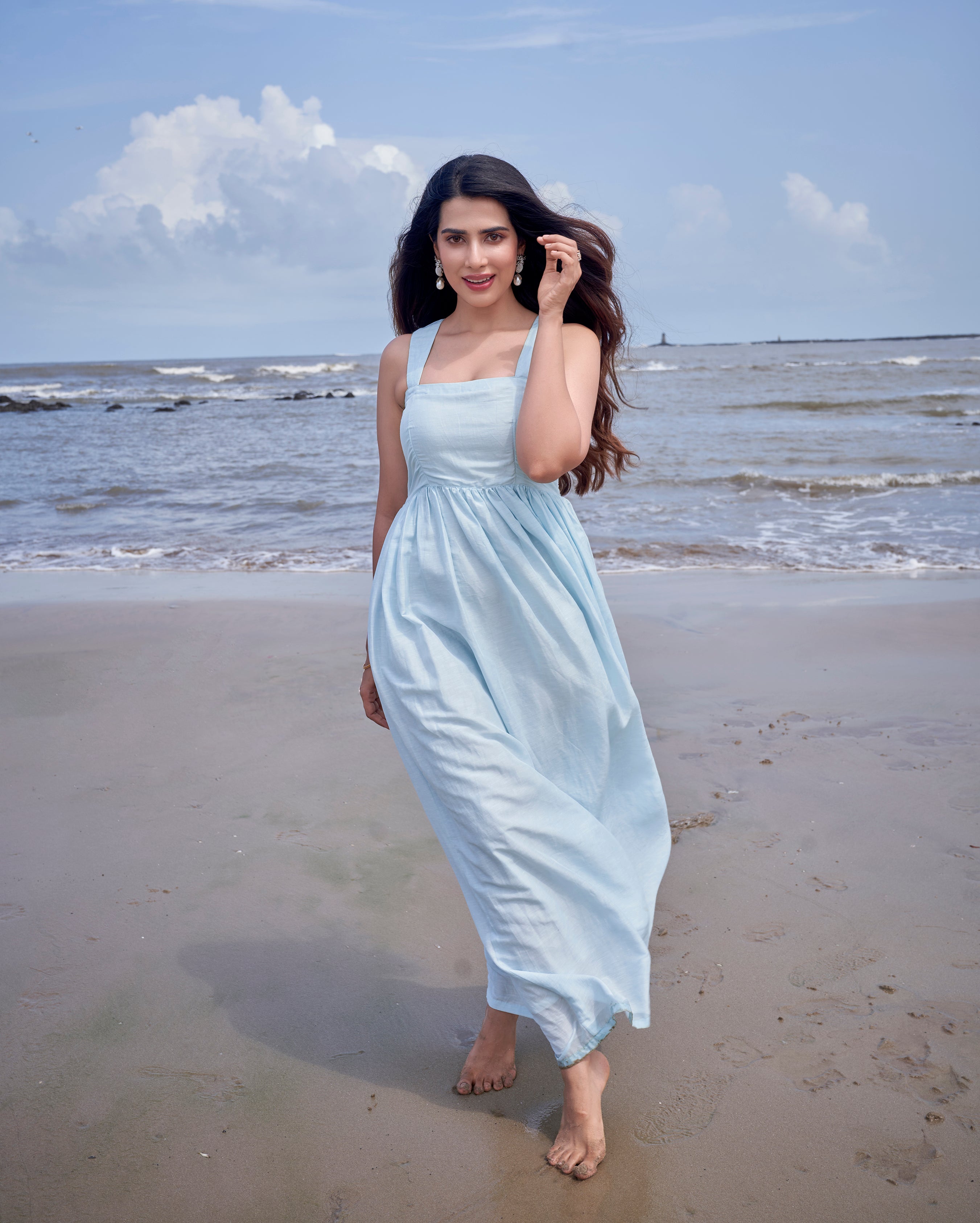 Shop Nimbus Sky Blue Solid Cotton Dress for Women Online at Aachho ...