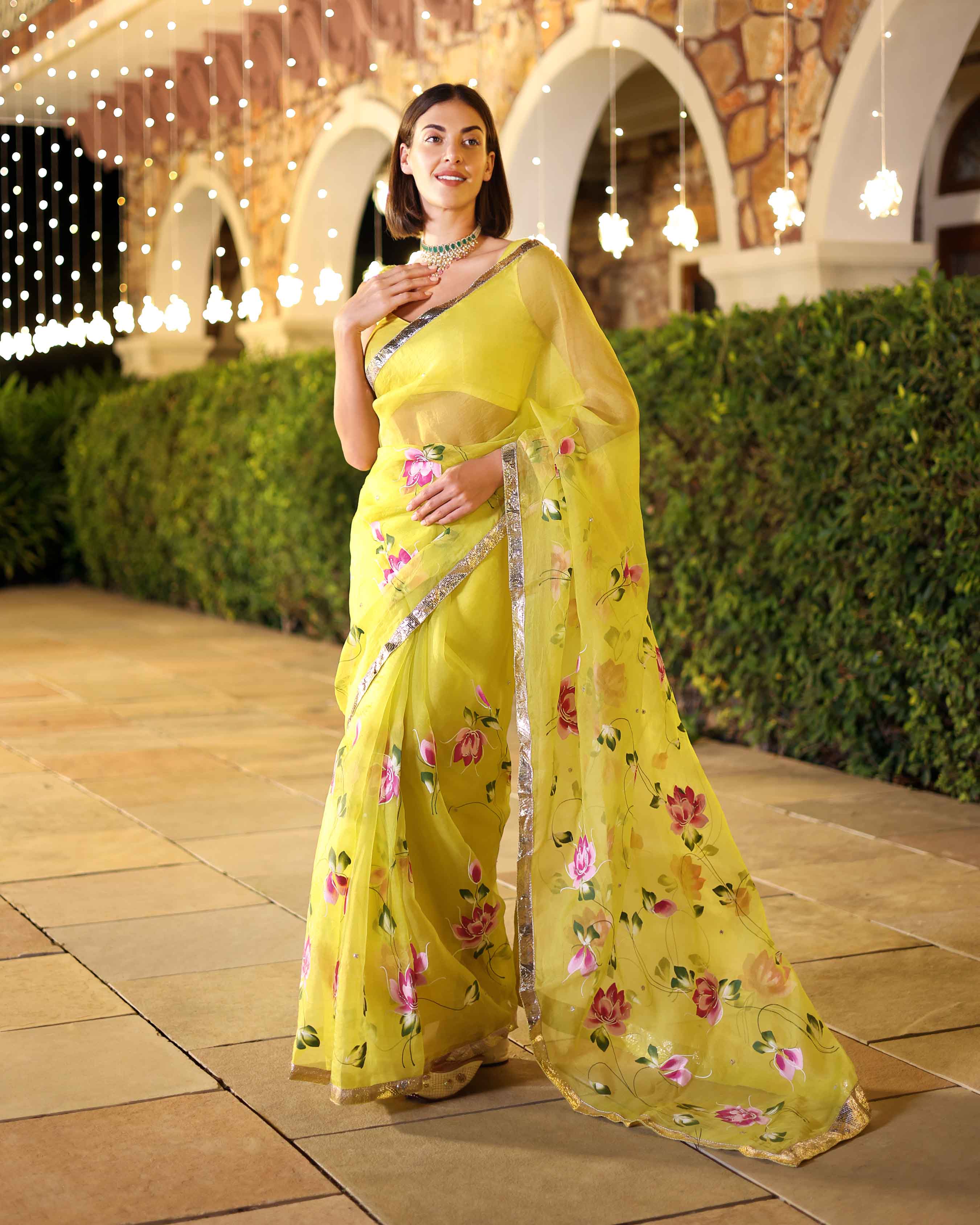 Shop Yamini Handpainted Pure Organza Saree for Women Online at Aachho ...