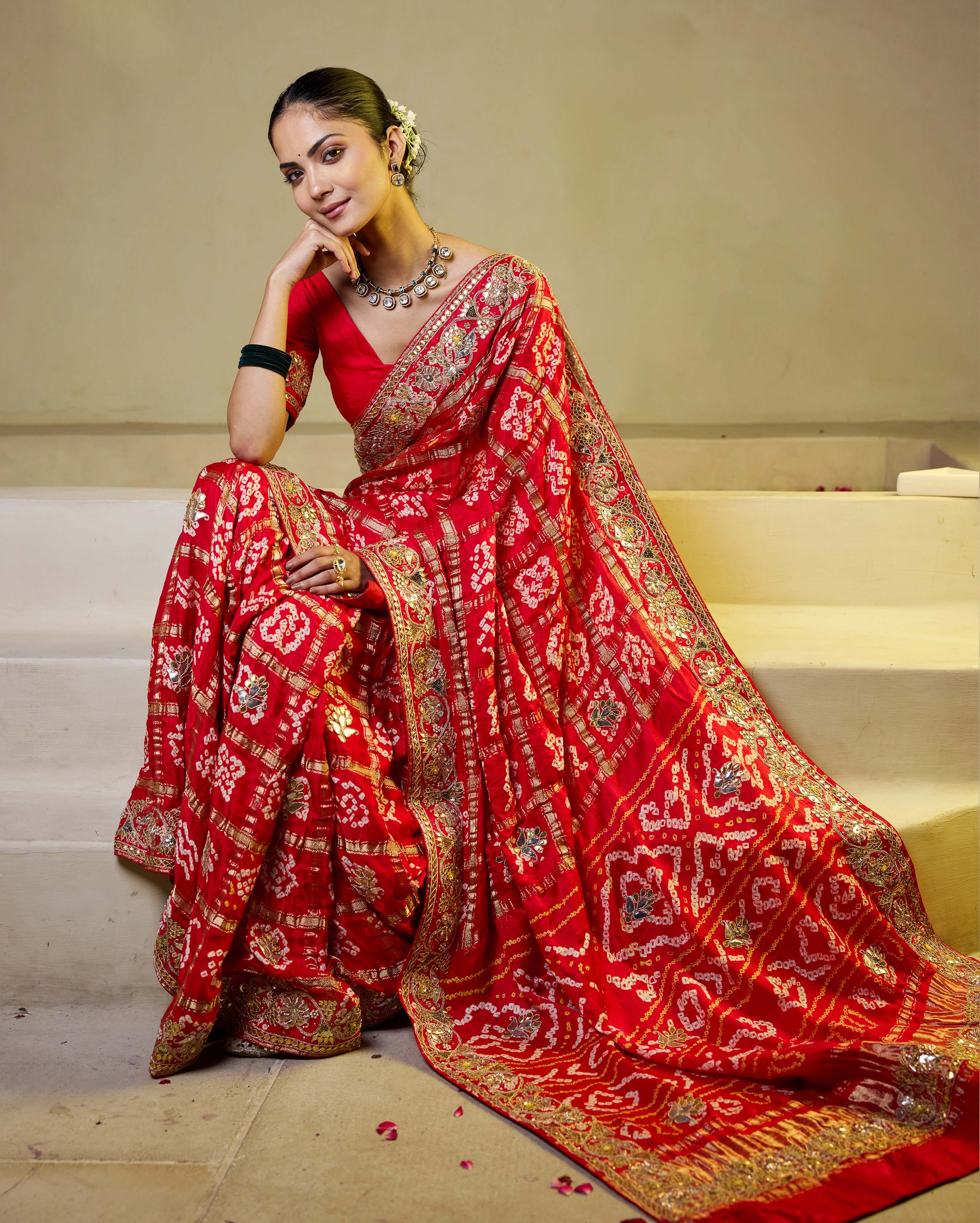 Shop Divine Red Silk Bandhani Saree for Women Online at Aachho – Aachho.co